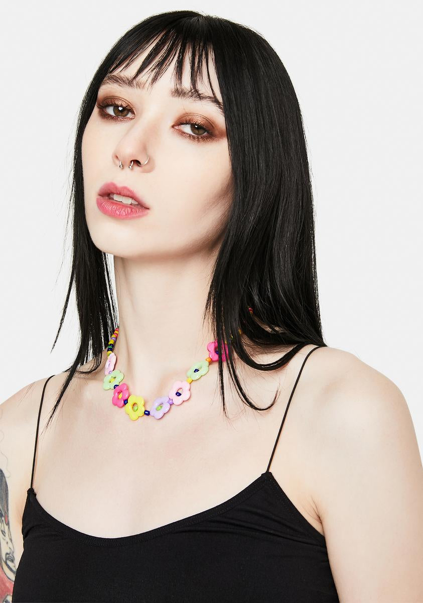 Multi-Color Flower Choker Necklace - Rainbow – Dolls Kill