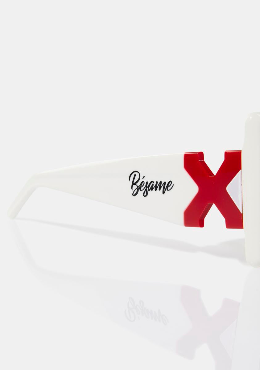 XO Besame Oversized Square Logo Sunglasses - White – Dolls Kill