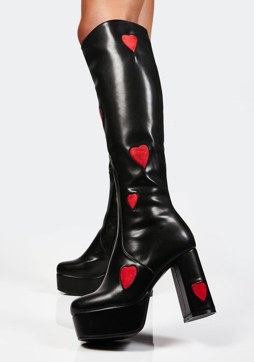 Lamoda Faux Suede Heart Platform Knee High Boots – Dolls Kill
