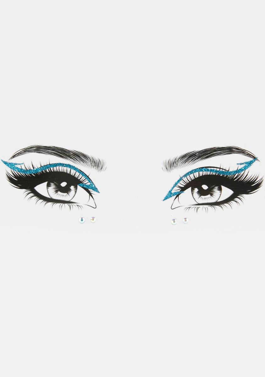 Glitter Cat Eye Eyeliner Face Stickers - Aqua – Dolls Kill