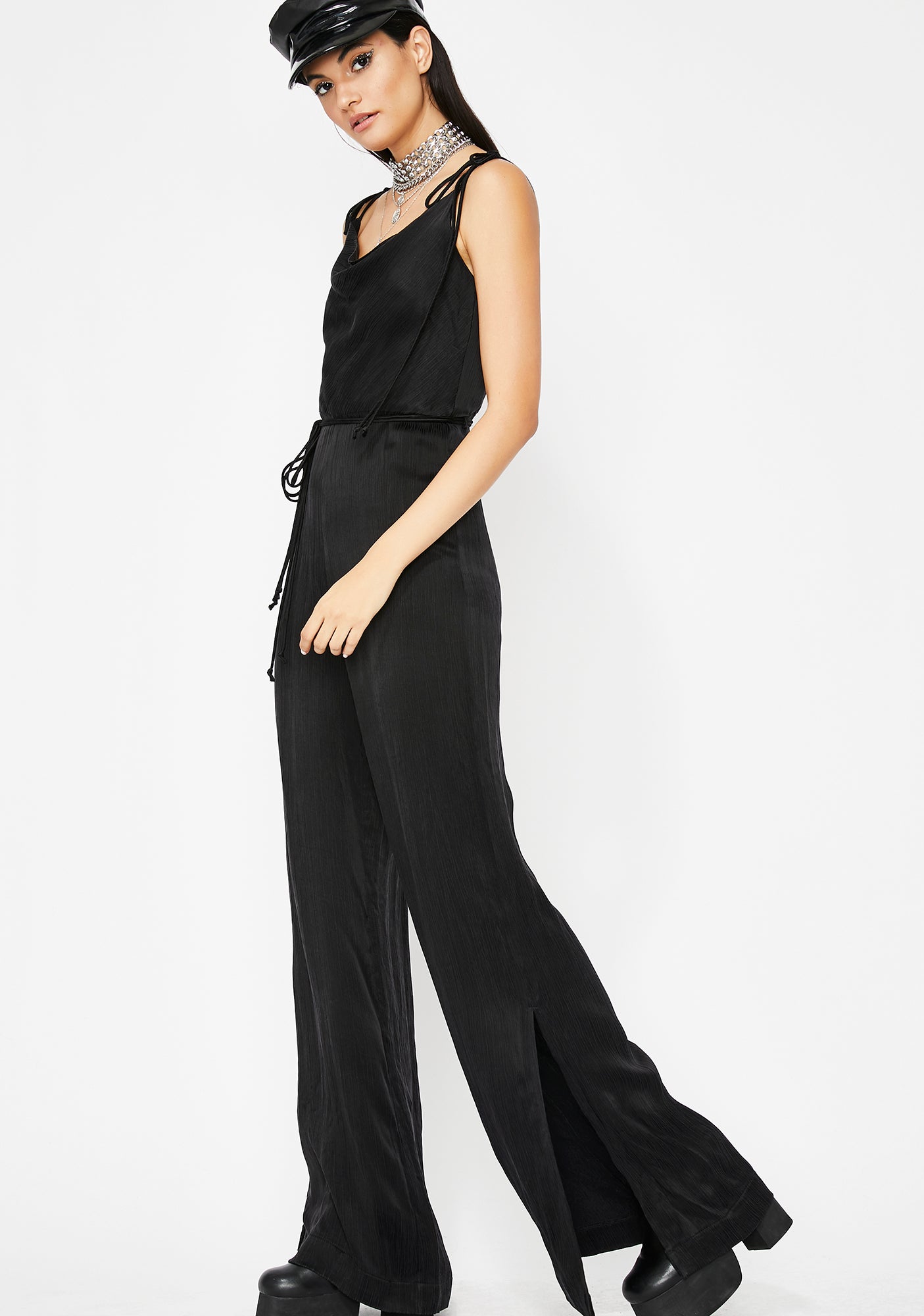 Satin Tie Wide Leg Jumpsuit – Dolls Kill
