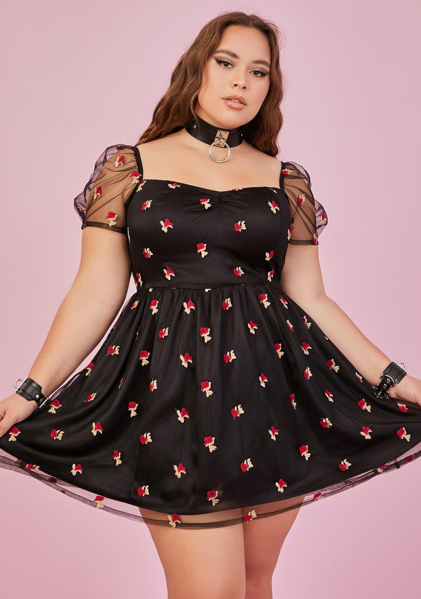 Plus Size Sugar Thrillz Organza Roses Babydoll Mini Dress - Black ...