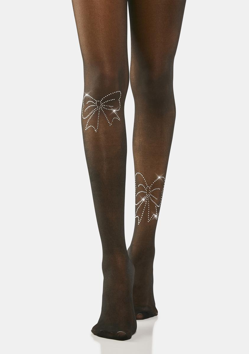 Sheer Rhinestone Bow Tights - Black – Dolls Kill