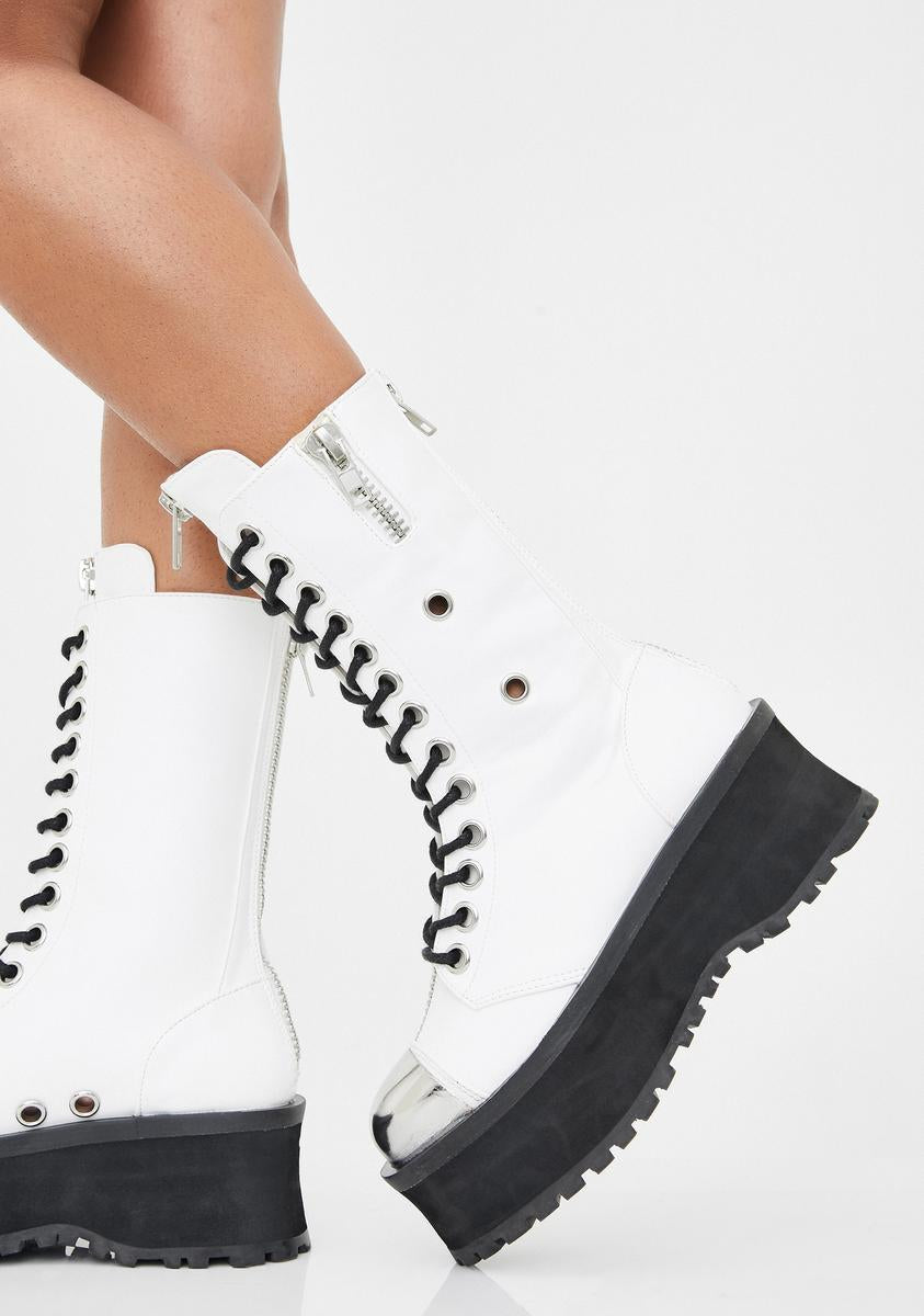 Demonia Unisex Metal Cap Platform Combat Boots – Dolls Kill
