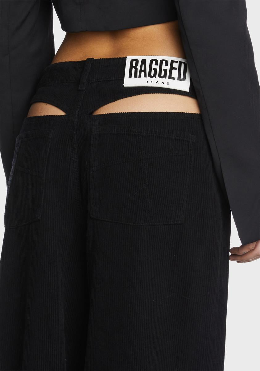 The Ragged Priest Cutout Corduroy Wide Leg Pants - Black – Dolls Kill