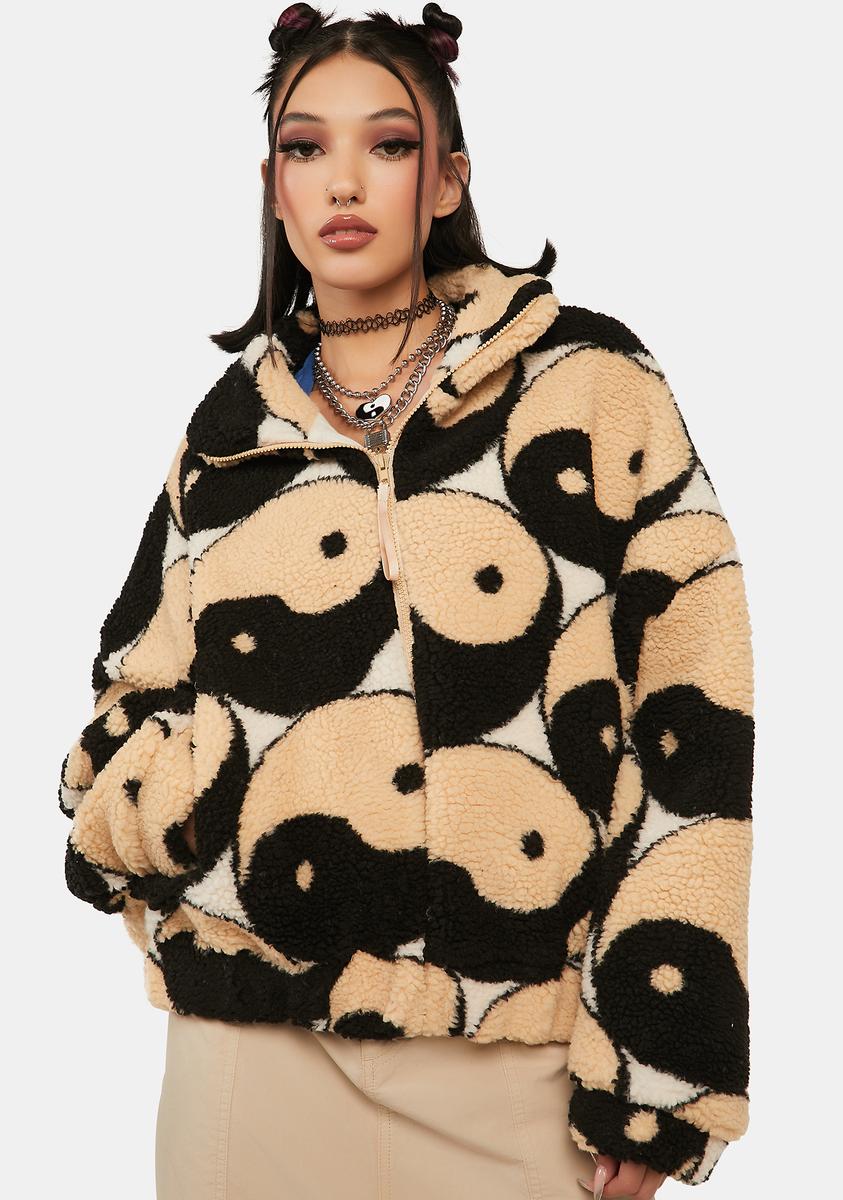 Yin Yang Faux Shearling Crop Jacket - Black/Ivory – Dolls Kill