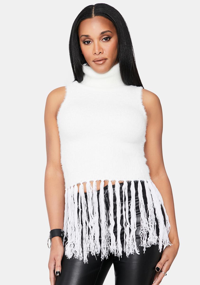 Fuzzy Fringe Turtleneck Tank Top - White – Dolls Kill