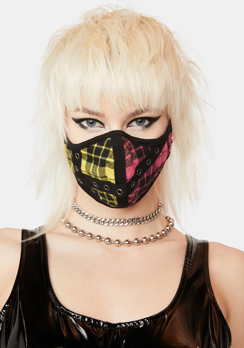 Punk Rave Two Tone Plaid Face Mask - Yellow/Pink – Dolls Kill
