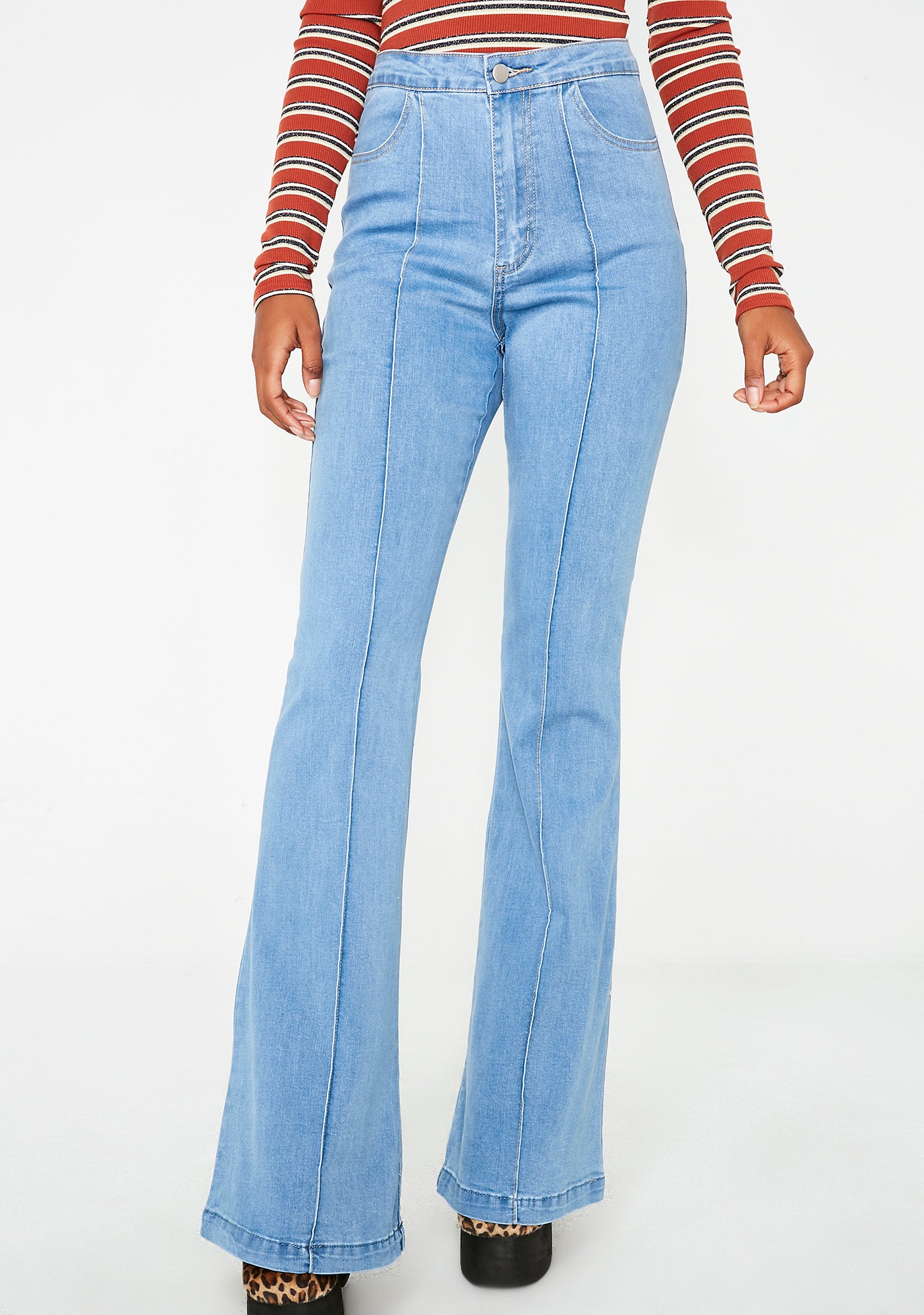 Light Wash High Rise Denim Flares – Dolls Kill