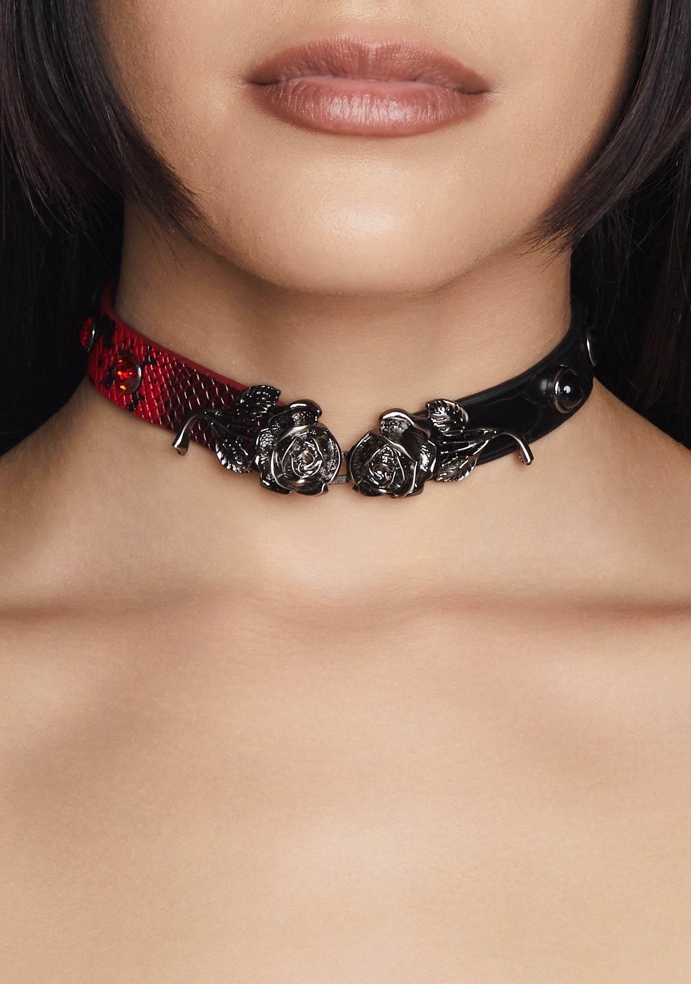 Punk Rave Rose Snakeskin Choker - Black/Red – Dolls Kill