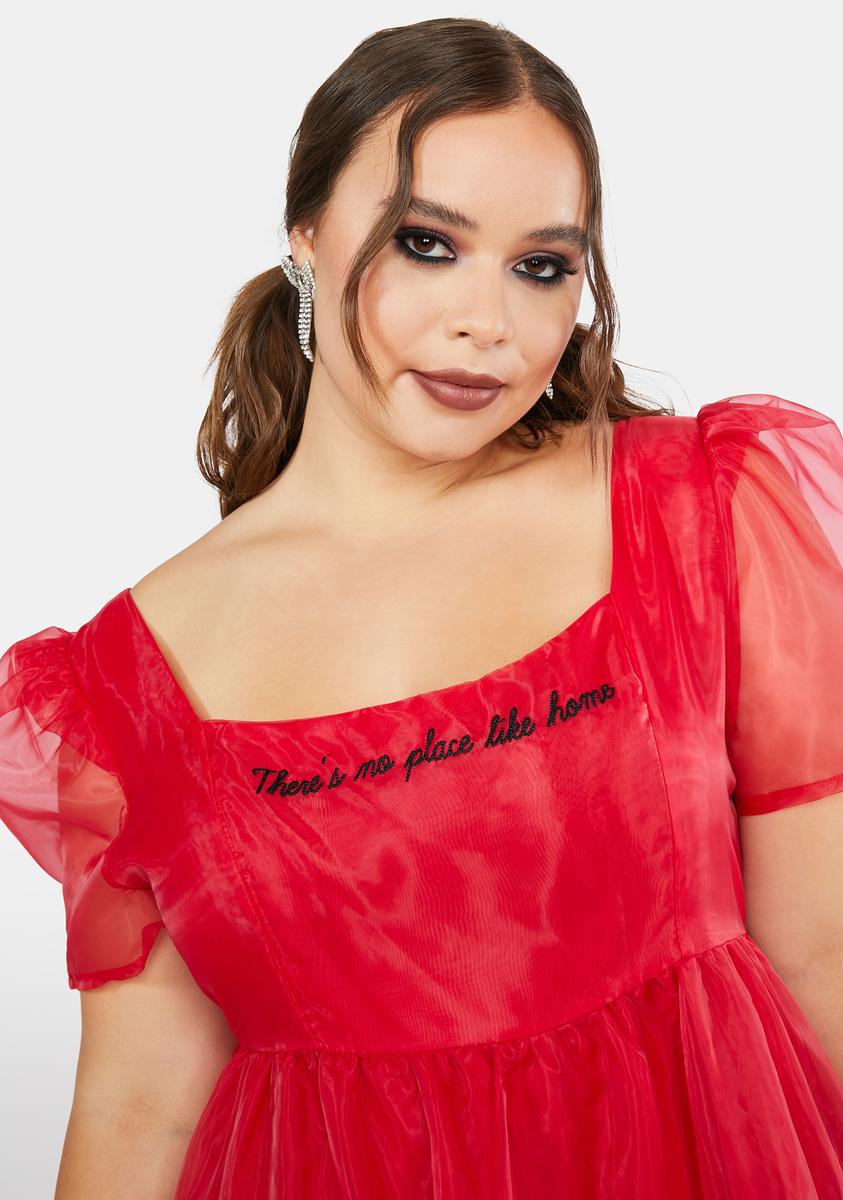 Dolls Kill X Wizard Of Oz Plus Size Organza Embroidered Midi Dress Red