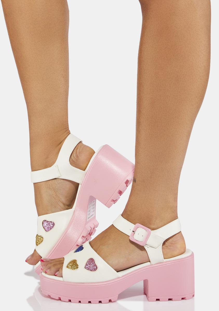 Koi Footwear Sticky Sweet Heart Sandals - Pink – Dolls Kill