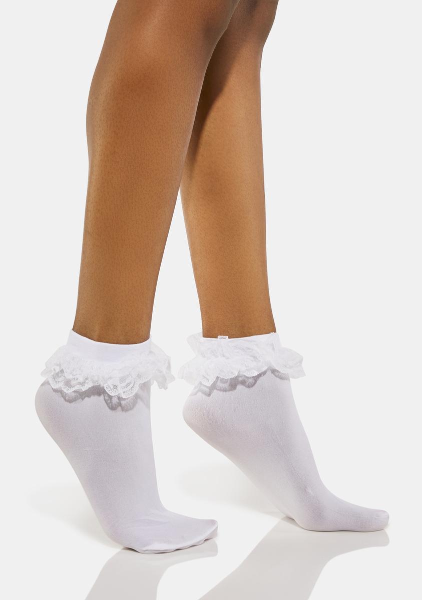 Demonia Lace Ruffle Socks - White – Dolls Kill