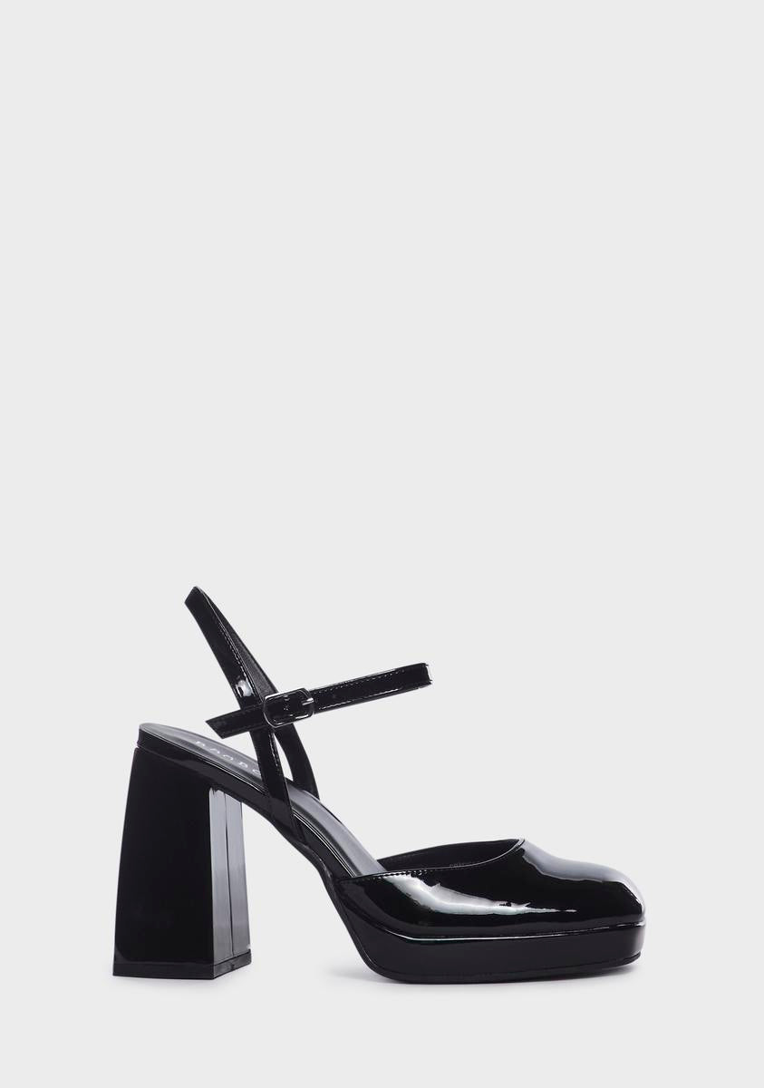 Patent Vegan Leather Block Heels - Black – Dolls Kill