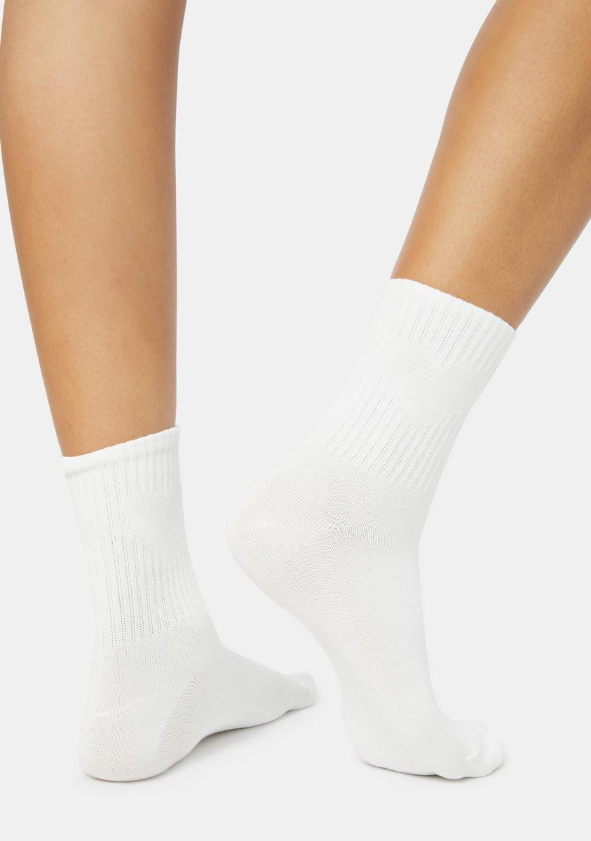 Ribbed Mid Calf Crew Socks - White – Dolls Kill