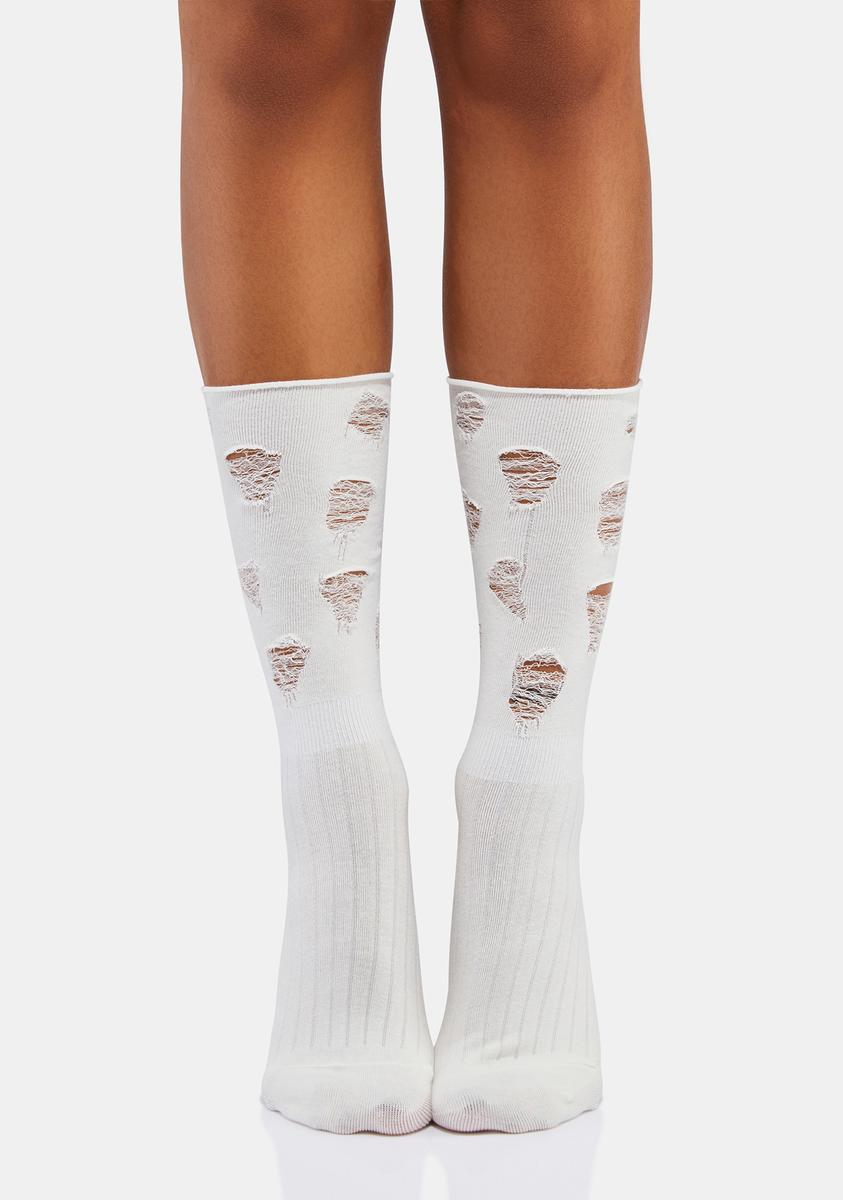 Distressed Crew Socks - White – Dolls Kill