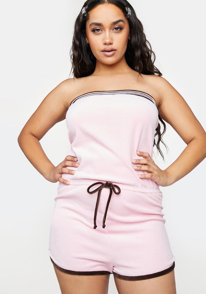 Plus Size Velour Strapless Striped Romper - Pink/Brown – Dolls Kill