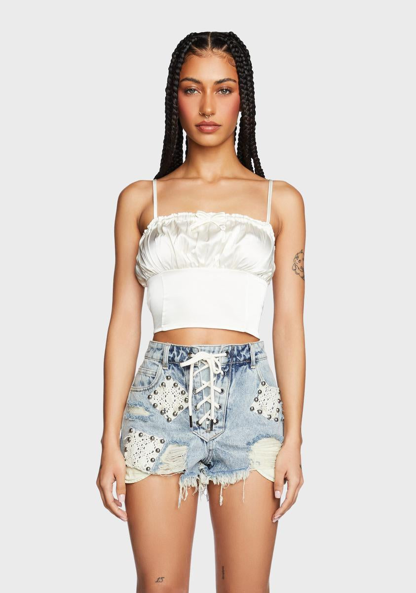 Satin Scrunched Crop Top - White – Dolls Kill
