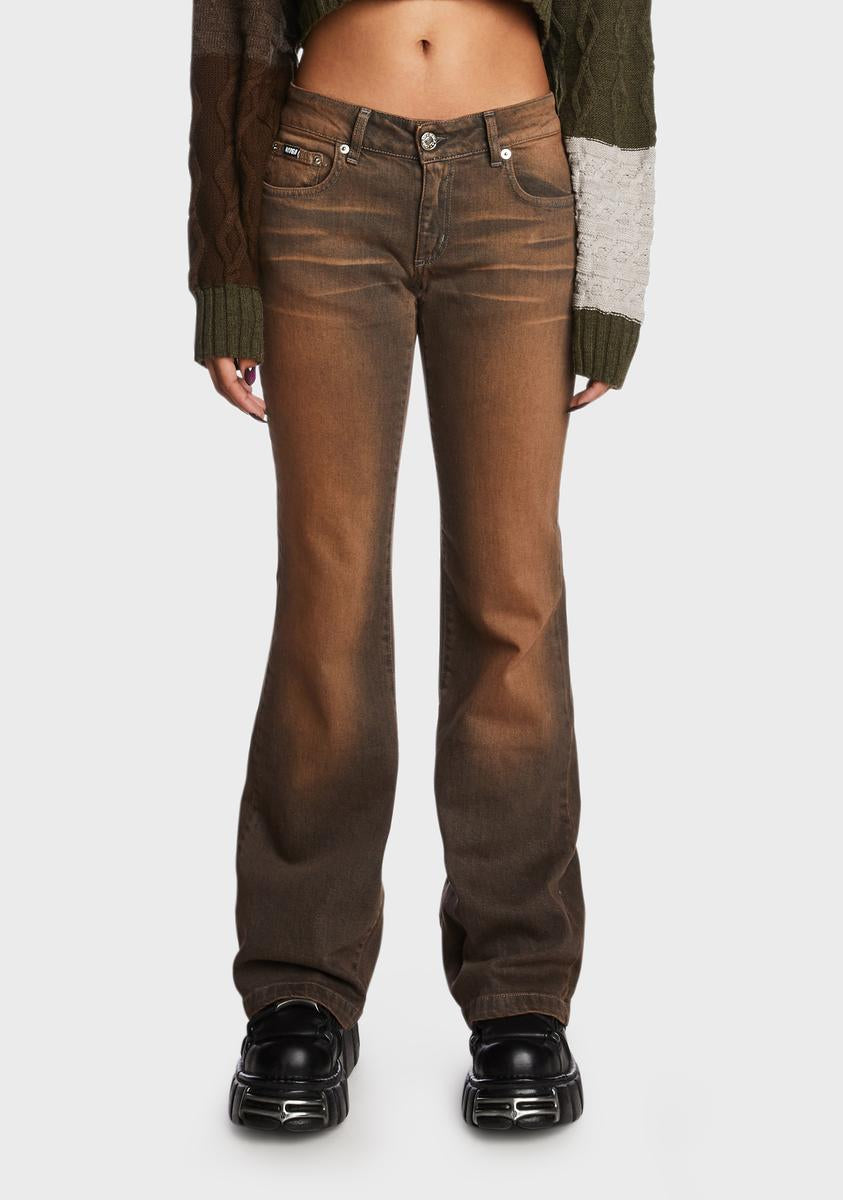 Minga Overdye Wash Low Rise Jeans - Grey/Brown – Dolls Kill