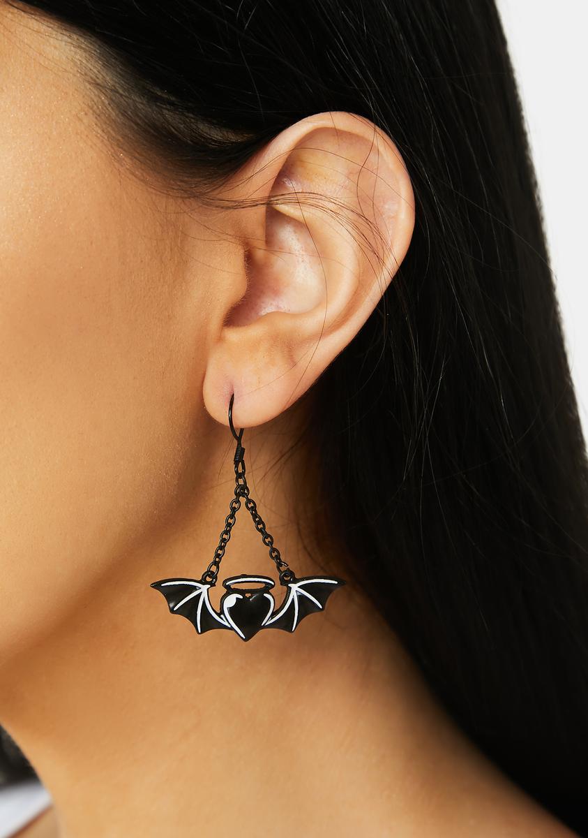 Halo Heart Bat Drop Earrings - Black – Dolls Kill