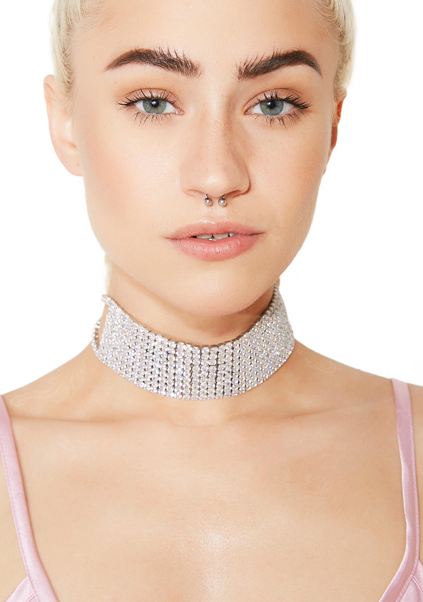 Rhinestone Wide Silver Choker – Dolls Kill
