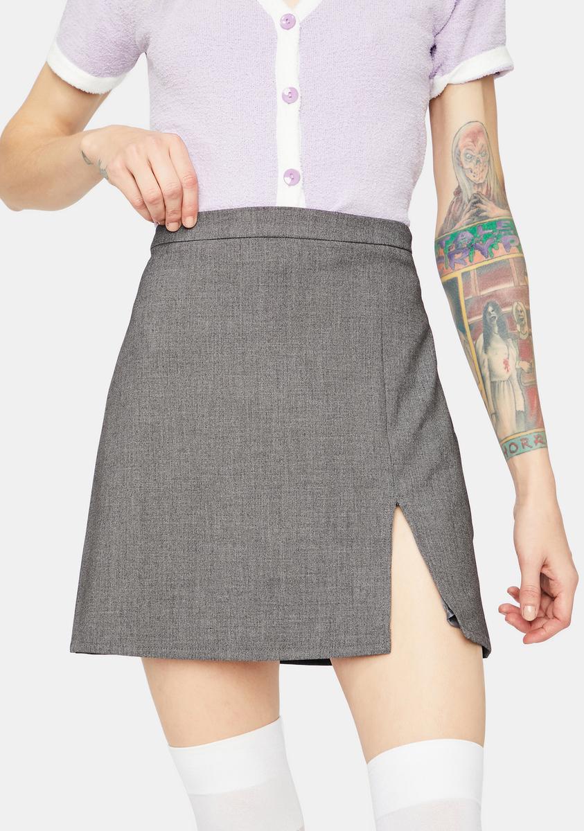 High Waisted A Line Side Slit Mini Skirt - Grey – Dolls Kill
