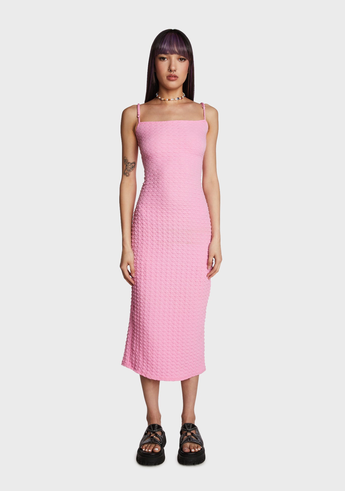 Textured Maxi Dress - Pink – Dolls Kill