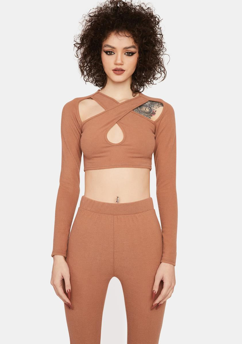 Criss Cross Cut Out Top And Leggings Set - Brown – Dolls Kill