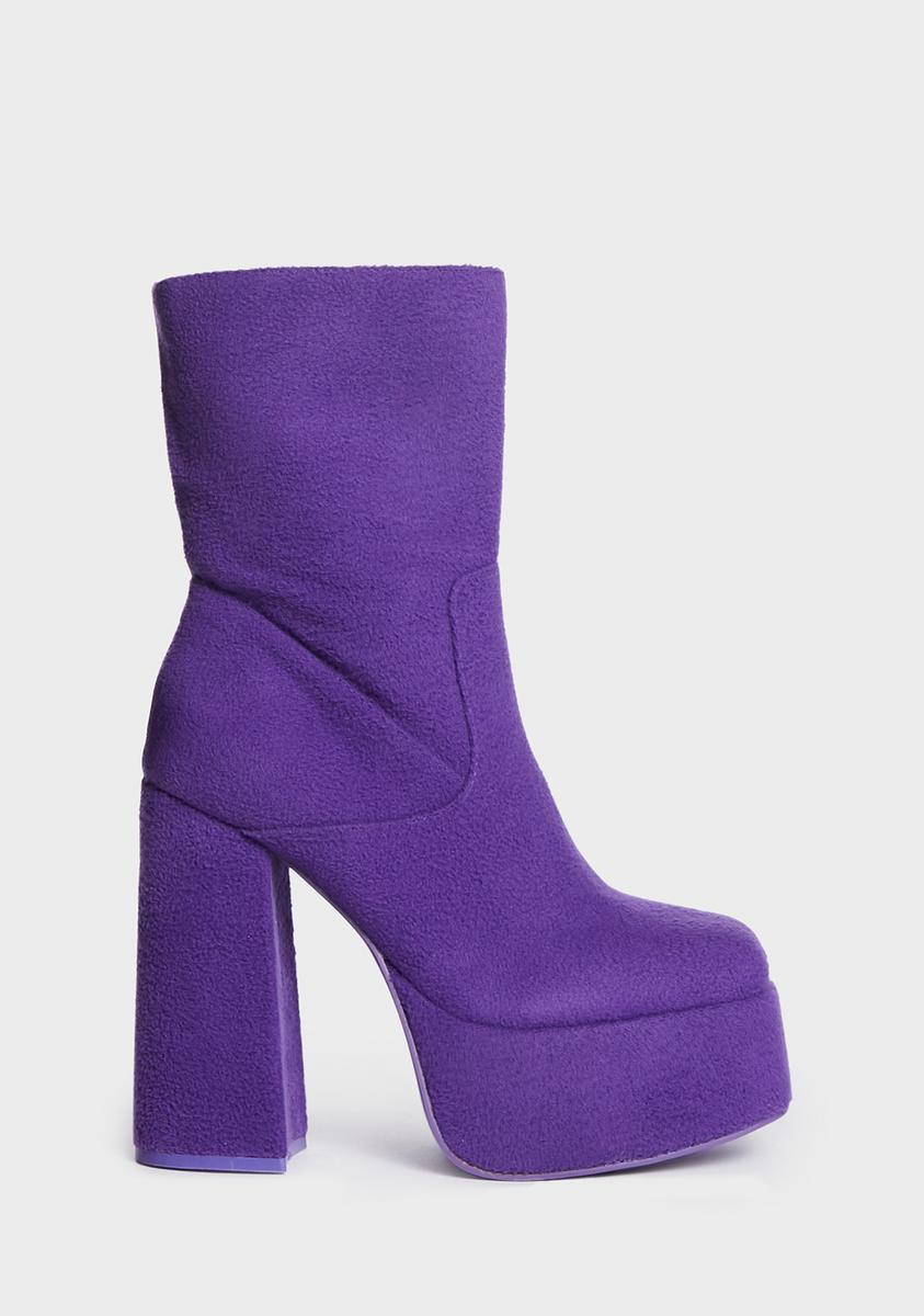 Koi Footwear Teletubbies Fuzzy Velour Platform Boots - Purple – Dolls Kill
