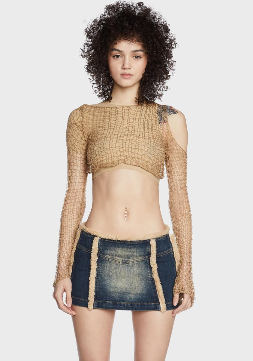 The Kript Long Sleeve Hand Knitted Crop Top - Nude – Dolls Kill
