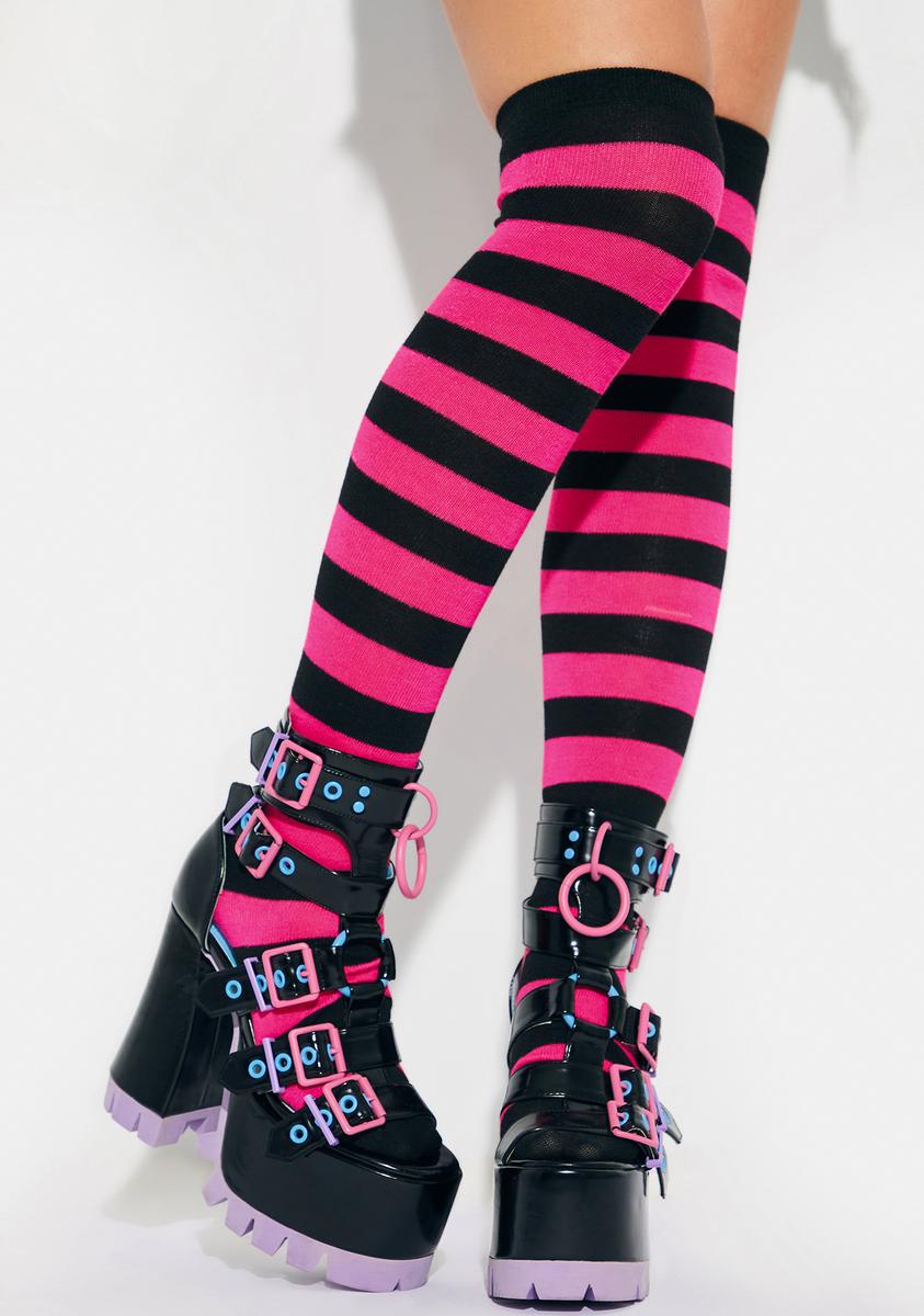 Current Mood Platform Sandals With Pastel Hardware - Black Patent ...