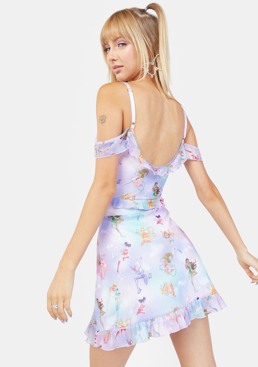 Dolls Kill X Winx Club Rainbow Mesh Fairy Print Mini Dress