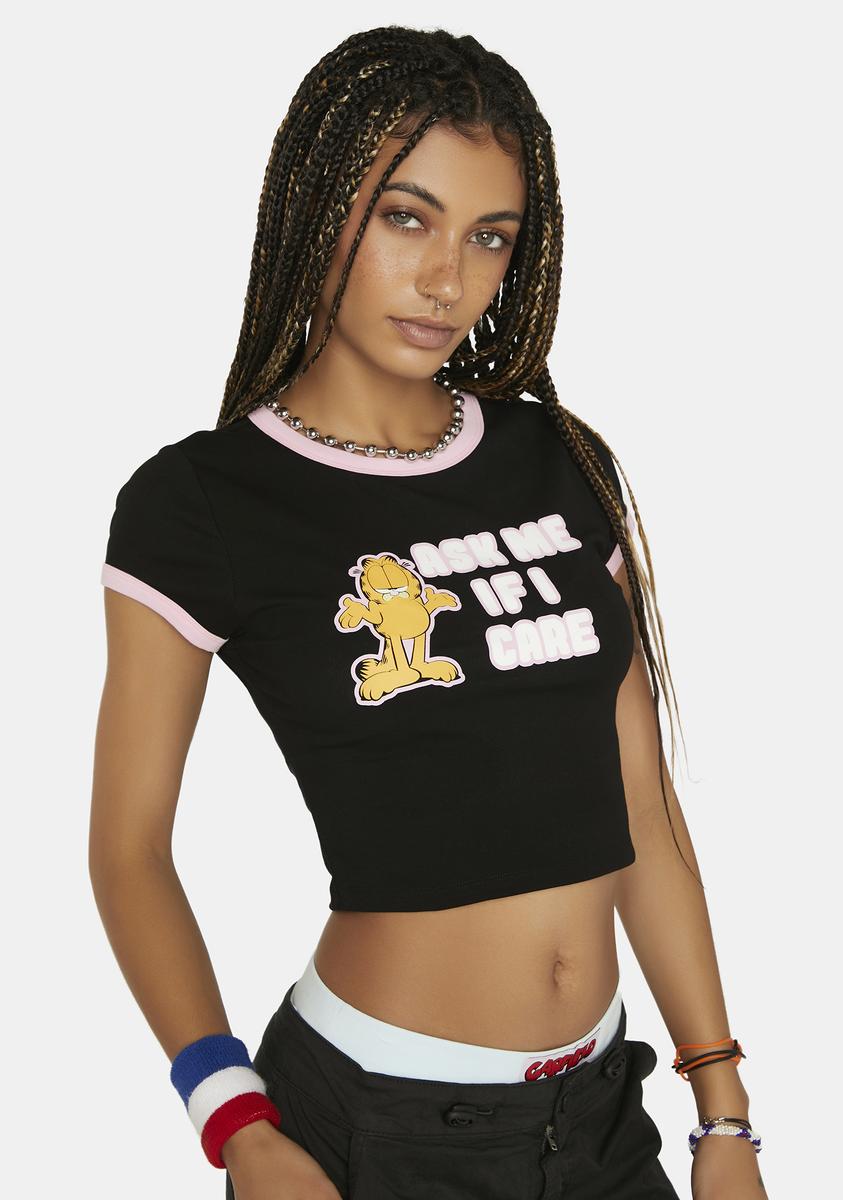 Dolls Kill X Garfield Ask Me If I Care Graphic Crop Tee - Black