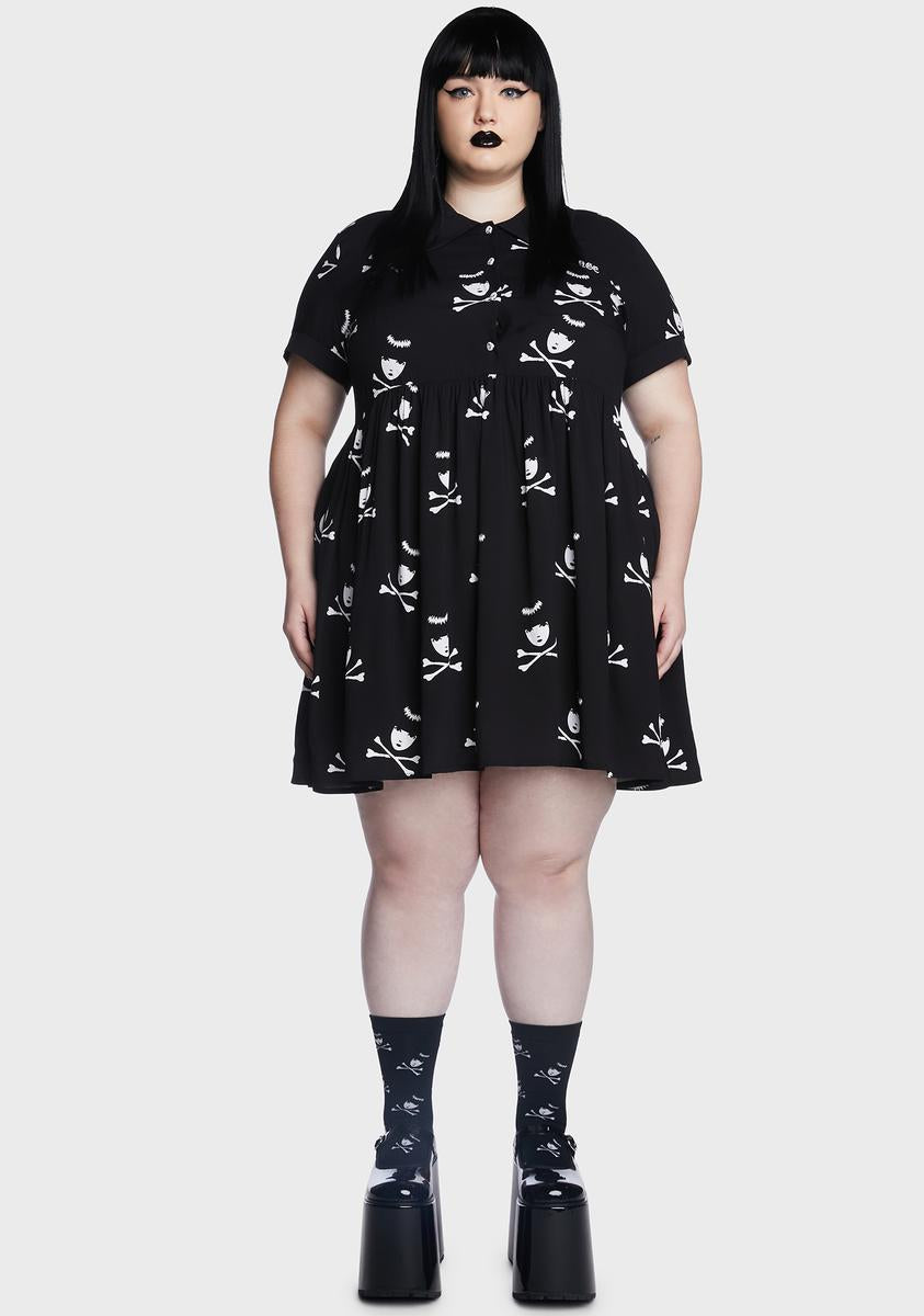 Dolls Kill x Emily The Strange Plus Size Bones Shirt Dress - Black