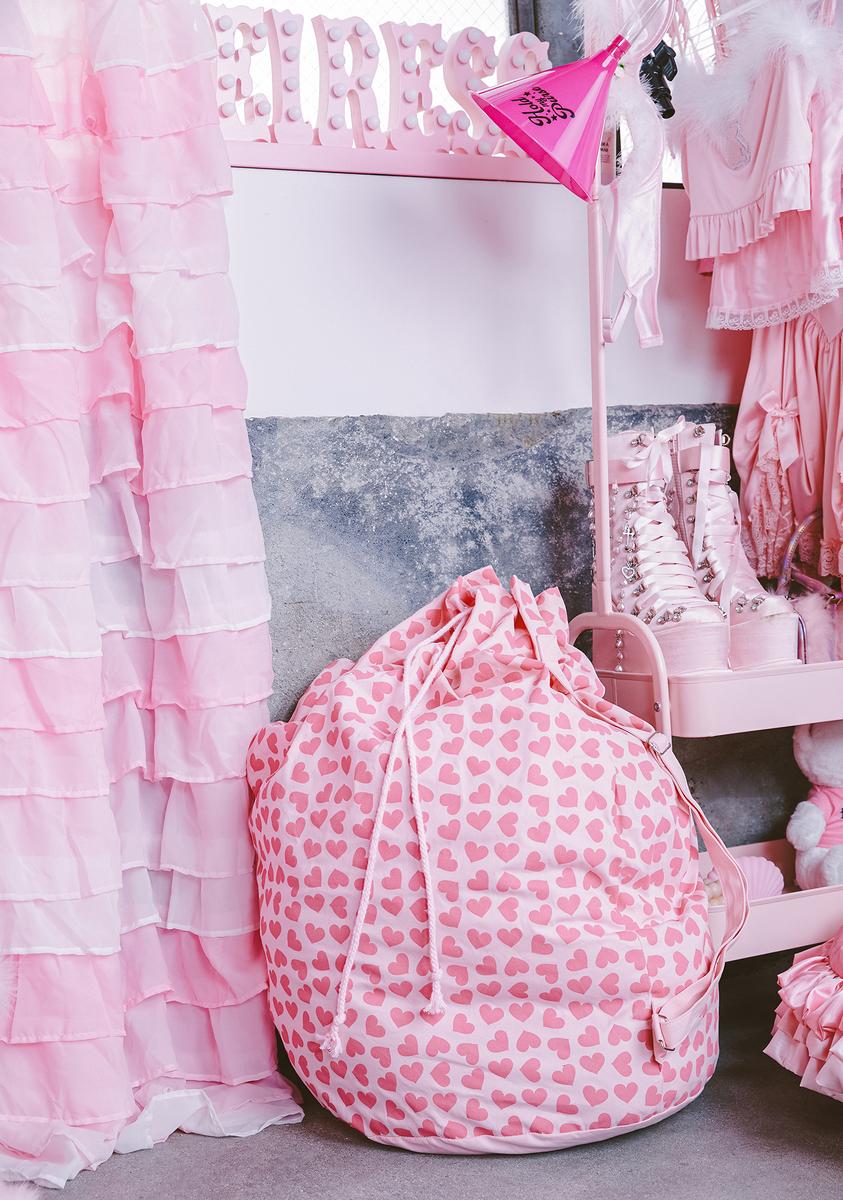 Dolls Home Heart Print Drawstring Laundry Bag - Pink – Dolls Kill