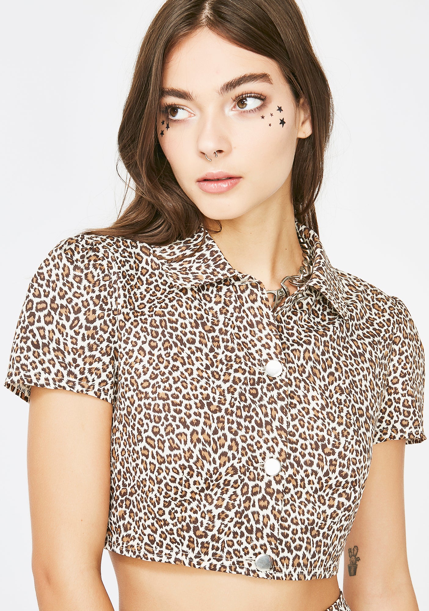 Leopard Button Up Crop Top – Dolls Kill