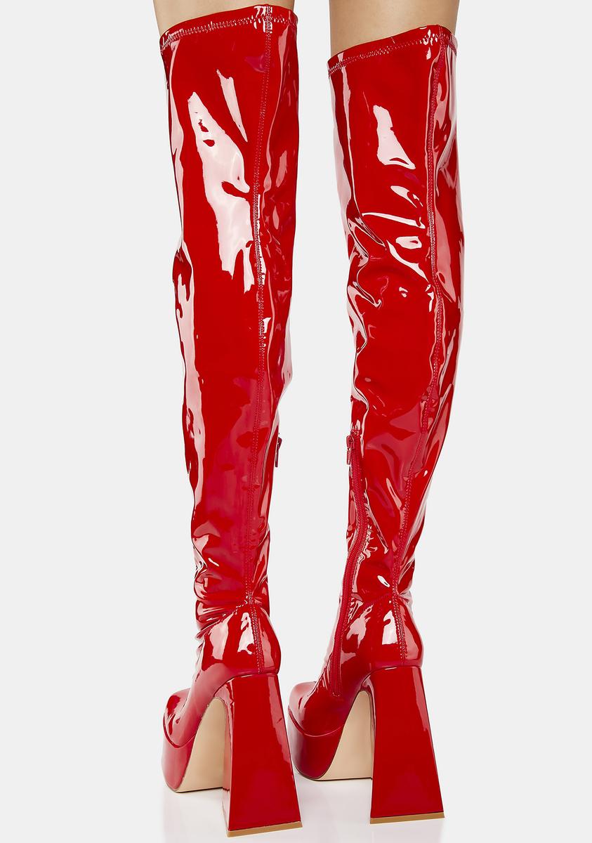 Lemon Drop by Privileged Patent Thigh-High Platform Boots - Red – Dolls ...