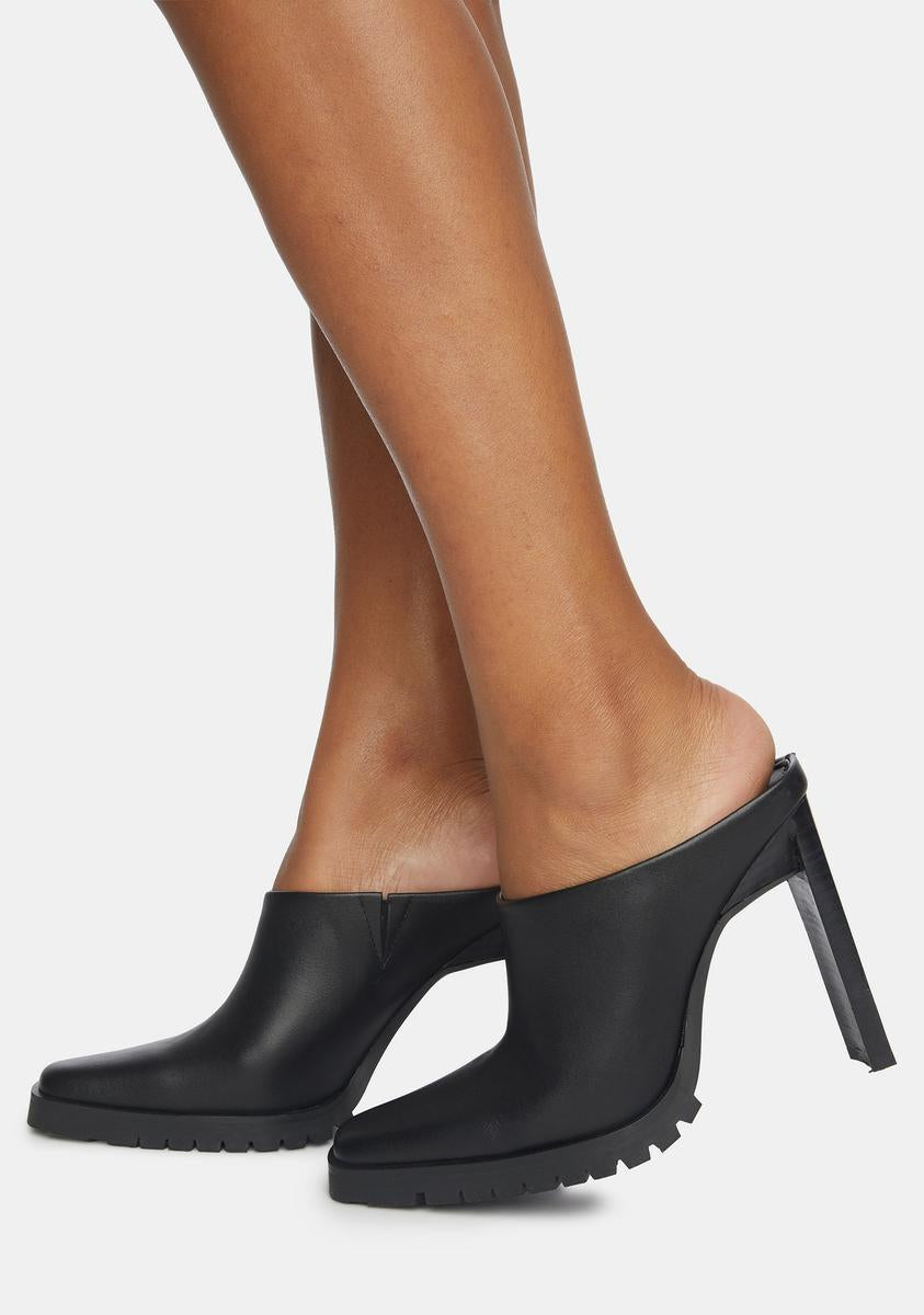 Darker Wavs Genuine Leather Square Toe Mules - Black – Dolls Kill