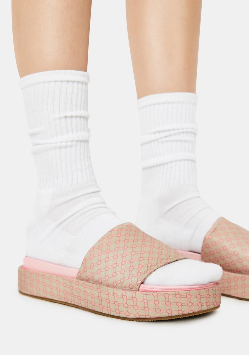 Patterned Small Platform Slides - Pink – Dolls Kill