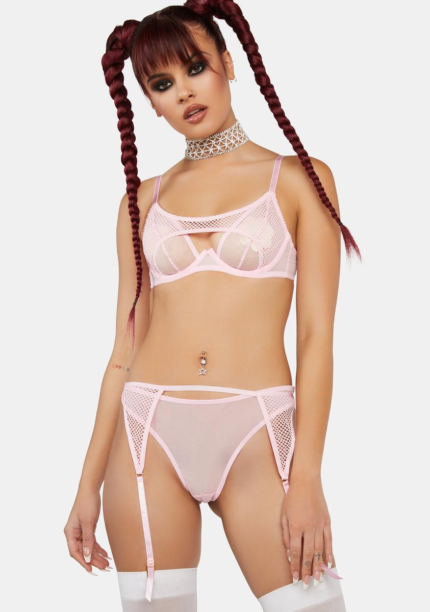 Playful Promises x Hustler Sheer Mesh Fishnet Thong W/ Suspenders - Pink – Dolls Kill