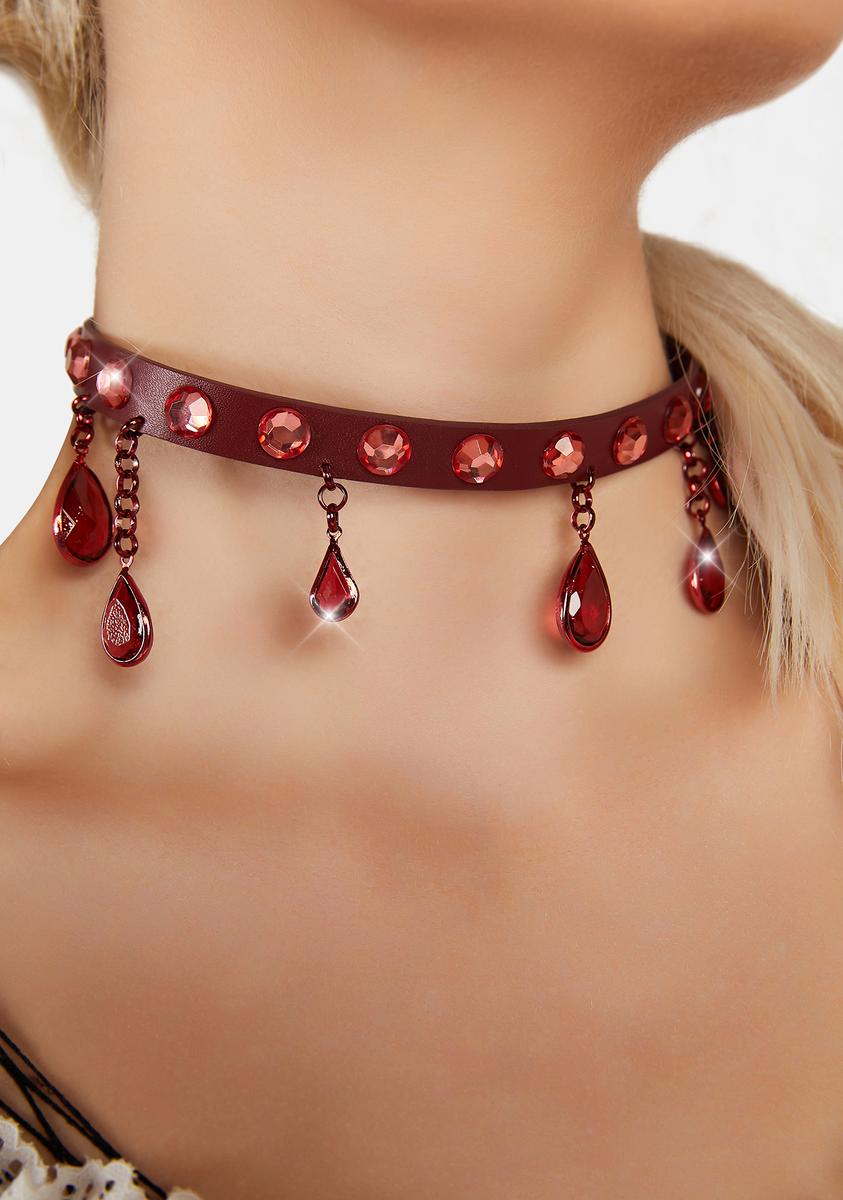 Dangling Rhinestone Jewel Charms Choker - Red – Dolls Kill