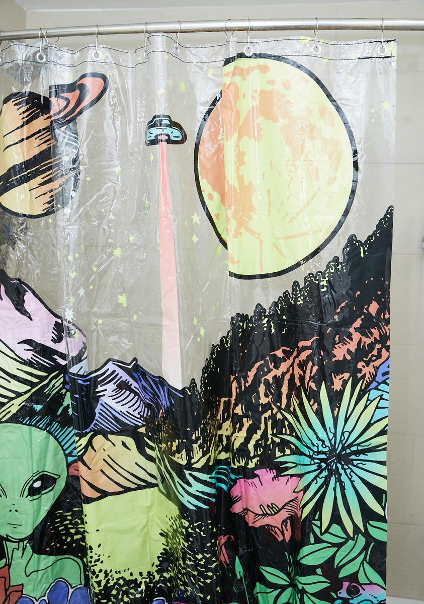 Dolls Home Trippy Alien Invasion Print Shower Curtain – Dolls Kill