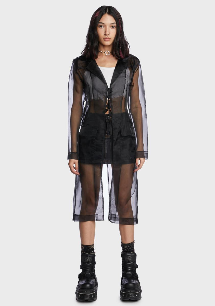 The Ragged Priest Sheer Organza Trench Coat - Black – Dolls Kill