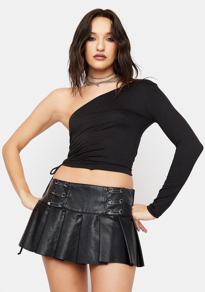 Asymmetrical Cut Out Side Tie Top - Black – Dolls Kill