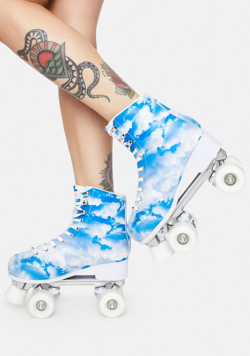 Cloud Sky Print Quad Roller Skates - Blue – Dolls Kill