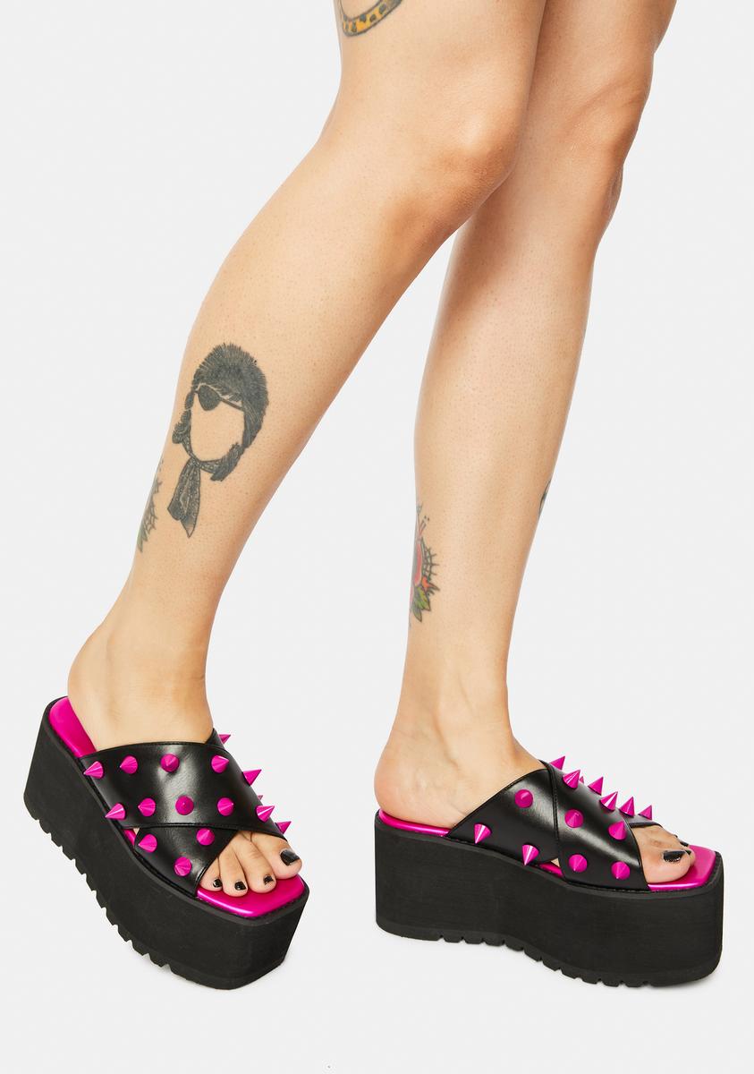 Widow Studded Platform Slide Sandals - Pink/Black – Dolls Kill