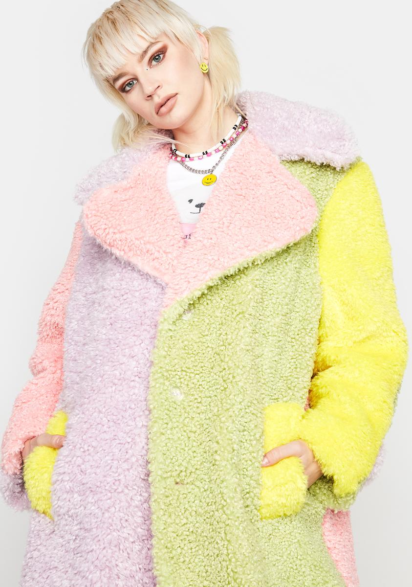 Somewhere Nowhere Oversized Colorblock Shearling Coat - Multi – Dolls Kill