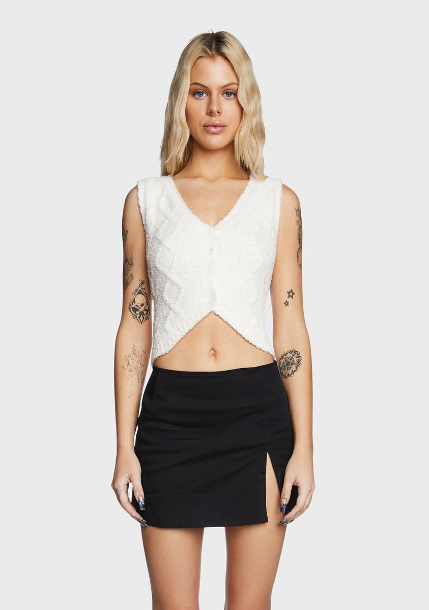 Pretty Garbage Cable Knit V Neck Sweater Vest - White – Dolls Kill