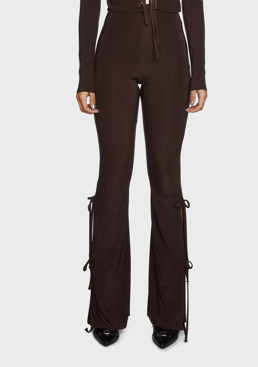 Daisy Street High Waist Self Tie Flared Pants - Chocolate Brown – Dolls ...