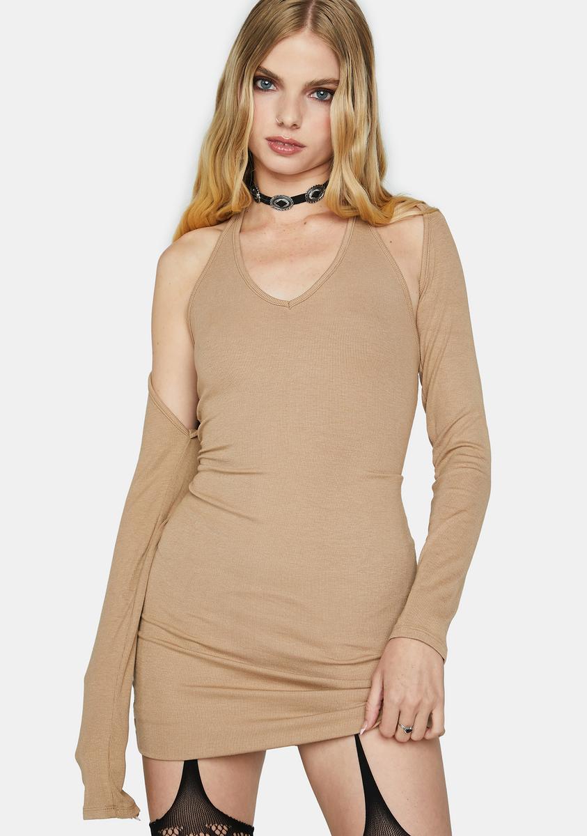 Bodycon Halter Dress Shrug Top Set - Taupe – Dolls Kill